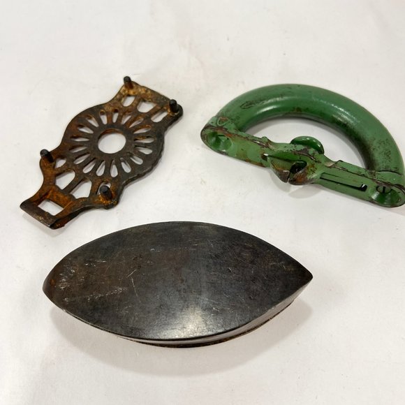 Accents | Antique Flat Sad Iron Resting Stand Trivet Green Wood Handle ...